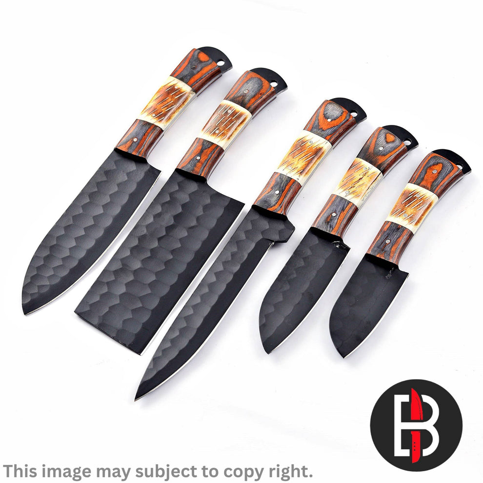 Camel Bone Carbon Steel Chef Set Hand Forged BBQ Chef Knives – Bull Bay ...