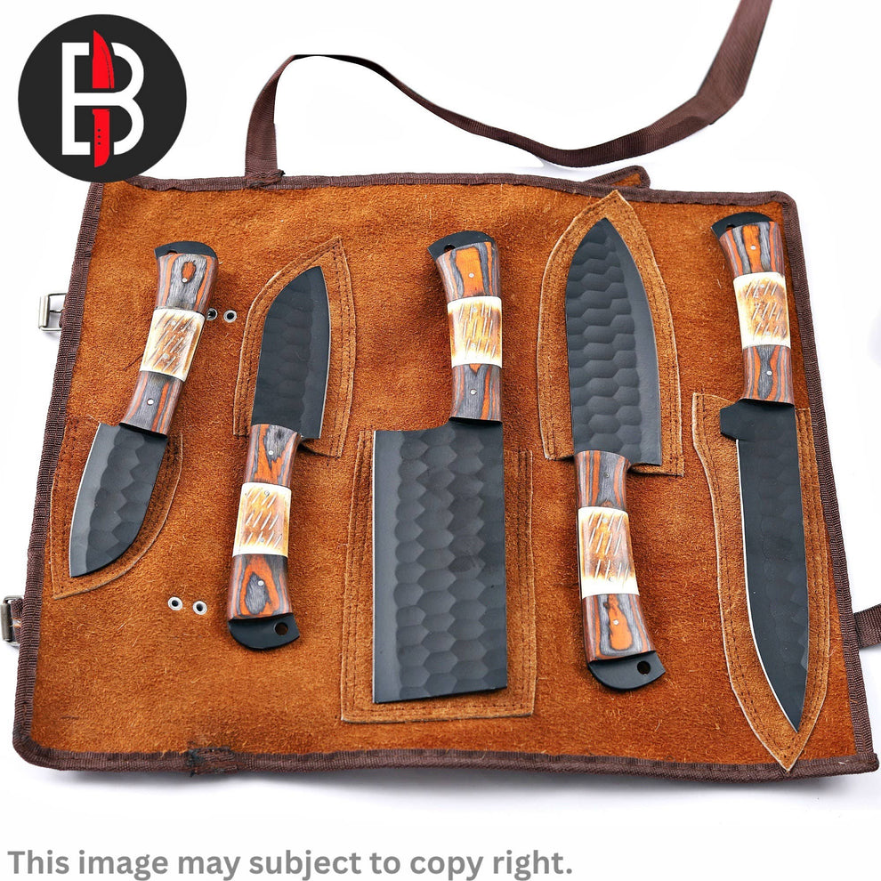 Camel Bone Carbon Steel Chef Set Hand Forged BBQ Chef Knives – Bull Bay ...