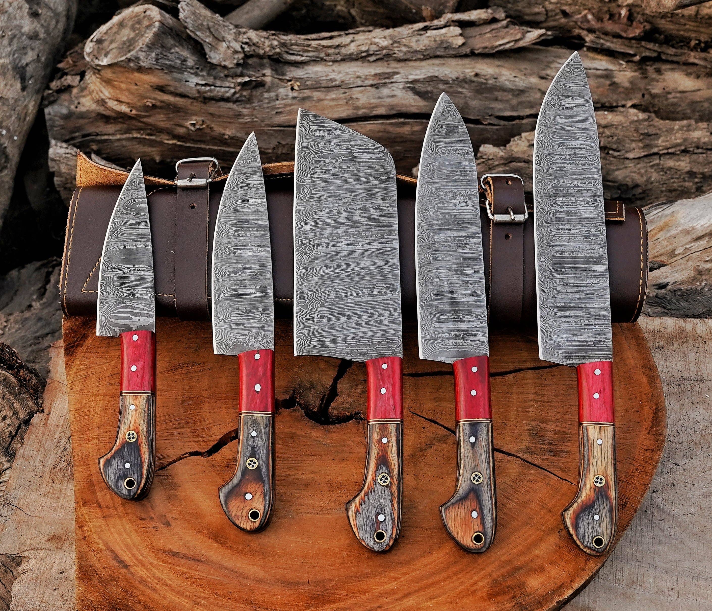 5 Pcs Damascus Steel Chef Set Handmade BBQ Kitchen Knives. – Bull Bay ...