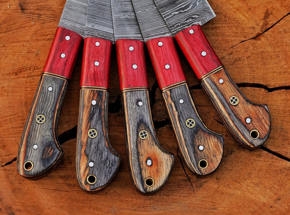 5 Pcs Damascus Steel Chef Set Handmade BBQ Kitchen Knives. – Bull Bay ...
