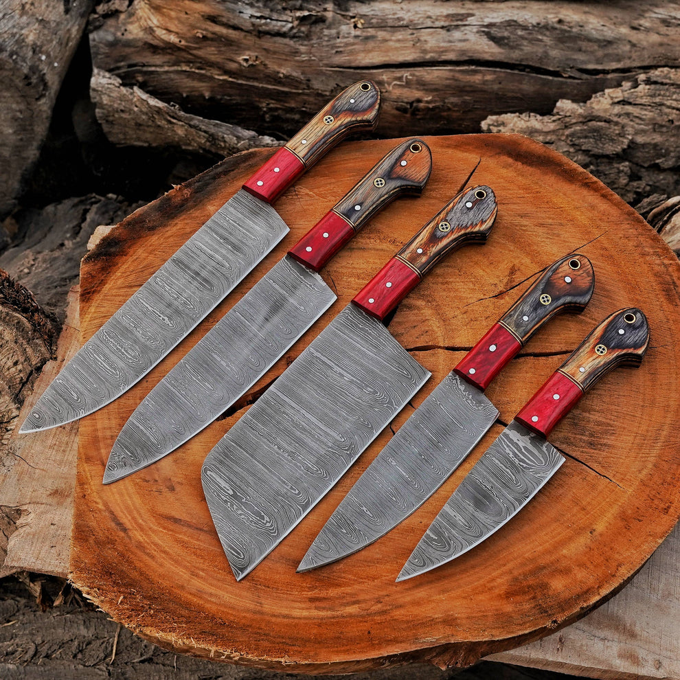 5 Pcs Damascus Steel Chef Set Handmade BBQ Kitchen Knives. – Bull Bay ...