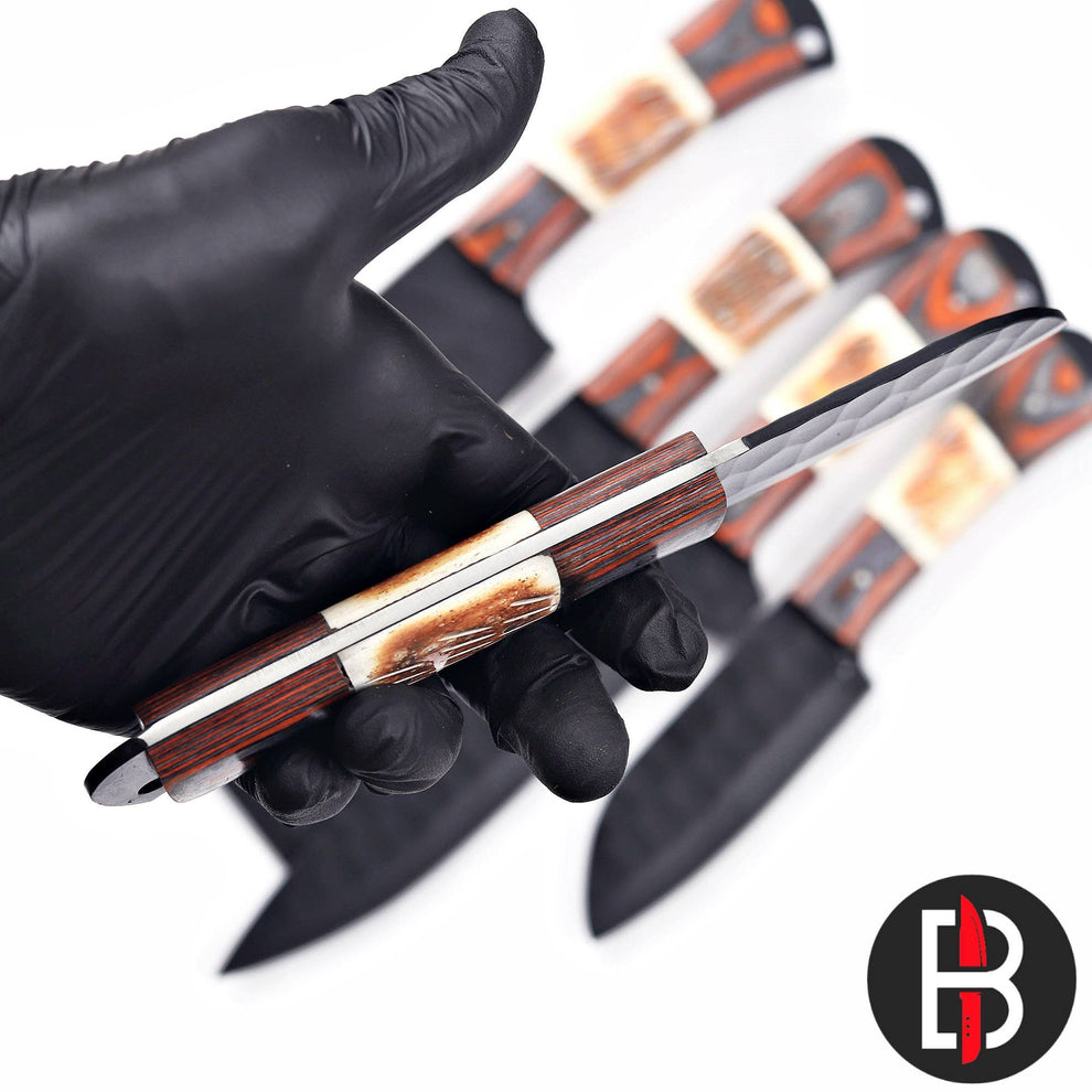 Camel Bone Carbon Steel Chef Set Hand Forged BBQ Chef Knives – Bull Bay ...