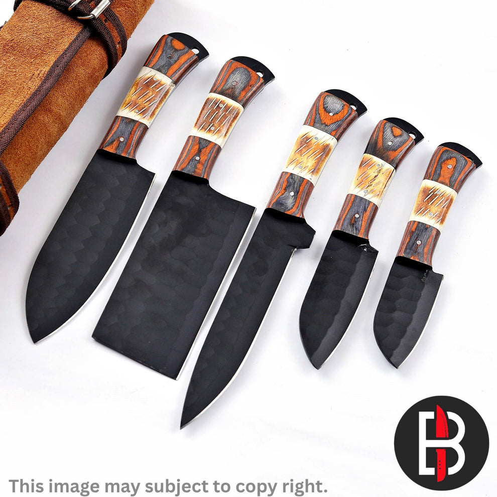 Camel Bone Carbon Steel Chef Set Hand Forged BBQ Chef Knives – Bull Bay ...